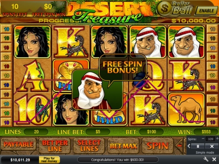 Desert Treasure Slot Machine: Bonus Game, Free Spins