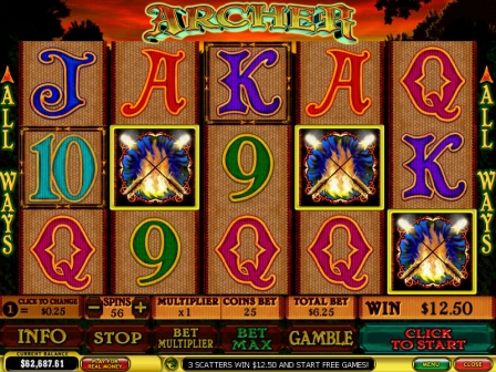 Archer Slot Machine: 7 Free Spins, Gamble Feature